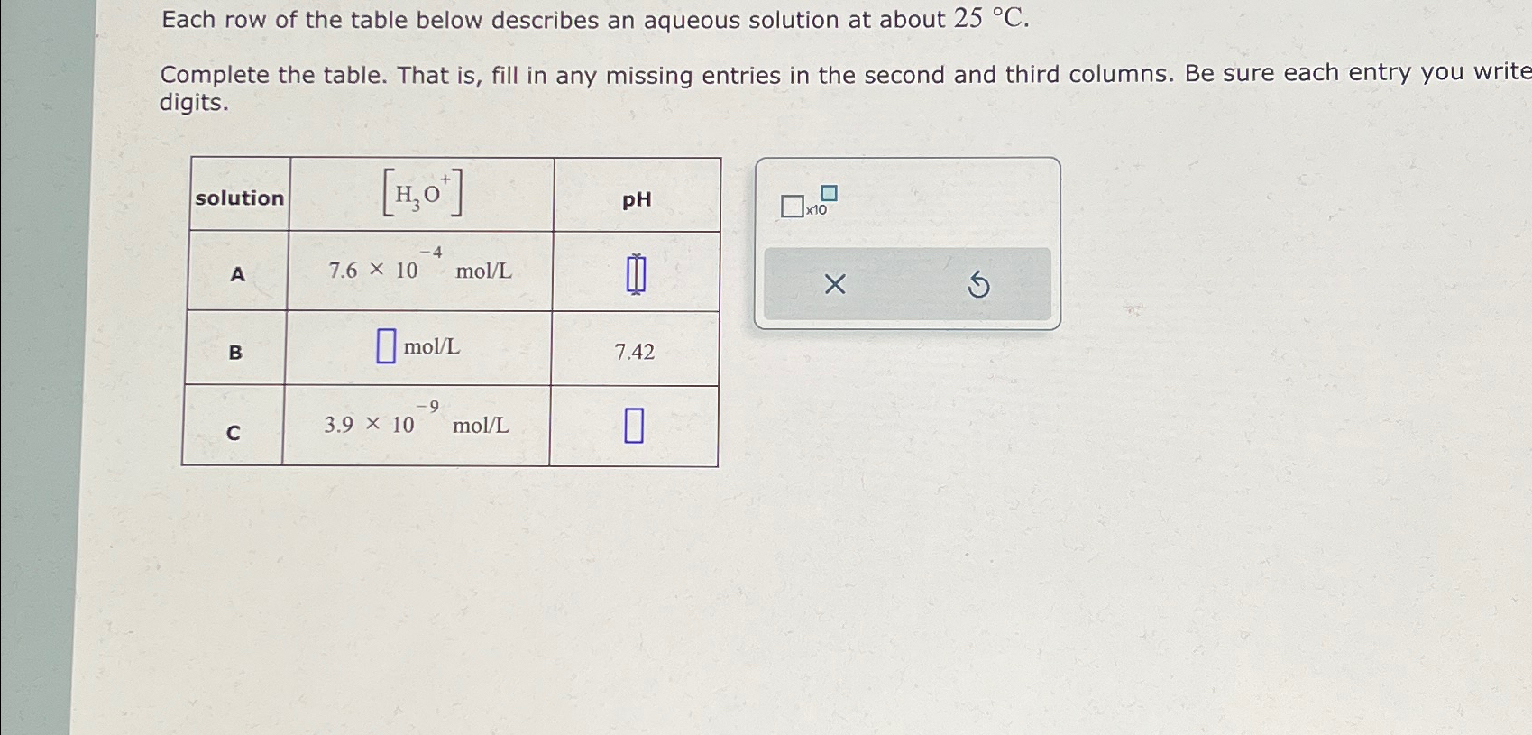 Solved Each row of the table below describes an aqueous | Chegg.com