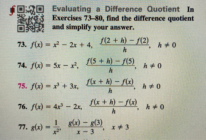 Solved Evaluating a Difference Quotient In Exercises 73–80, | Chegg.com