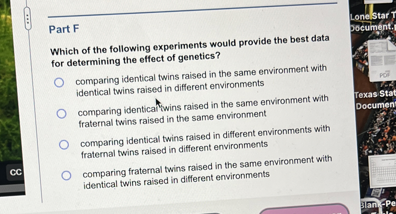 Solved Part FWhich of the following experiments would | Chegg.com