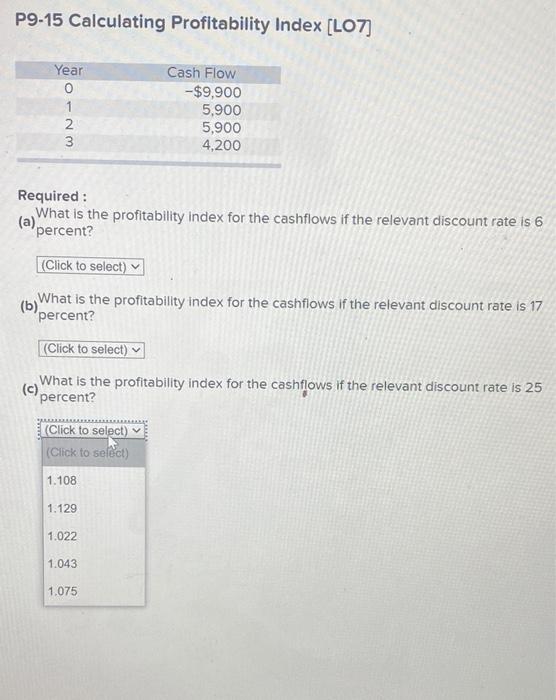 Solved Saved P9-15 Calculating Profitability Index [LO7 Year | Chegg.com