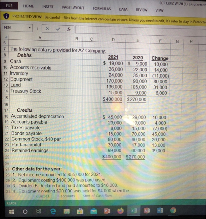 Solved FILE HOME INSERT PAGE LAYOUT FORMULAS DATA REVIEW SCF | Chegg.com