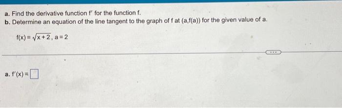 Solved a. Find the derivative function f′ for the function | Chegg.com