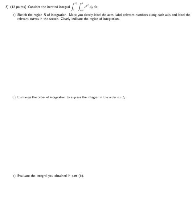 3) (12 points) Consider the iterated integral | Chegg.com