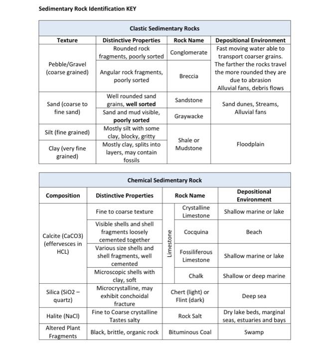 Solved Sedimentary Rock Identification KEY Clastic | Chegg.com