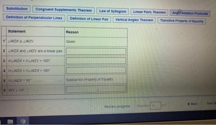 Solved Substitution Congruent Supplements Theorem Law of | Chegg.com