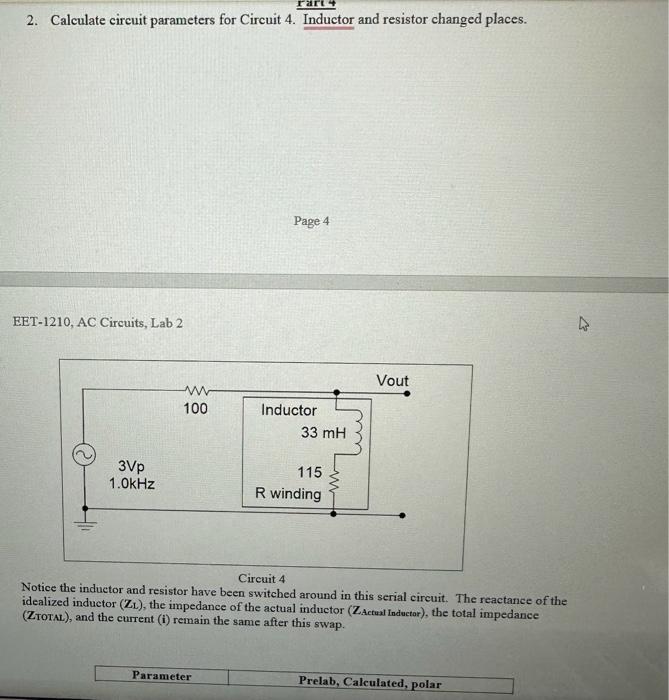 Part III 1. Calculate circuit parameters and complete | Chegg.com