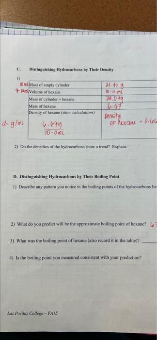 C. Distinguishing Hydrocarbons by Their Density 1) 10 | Chegg.com