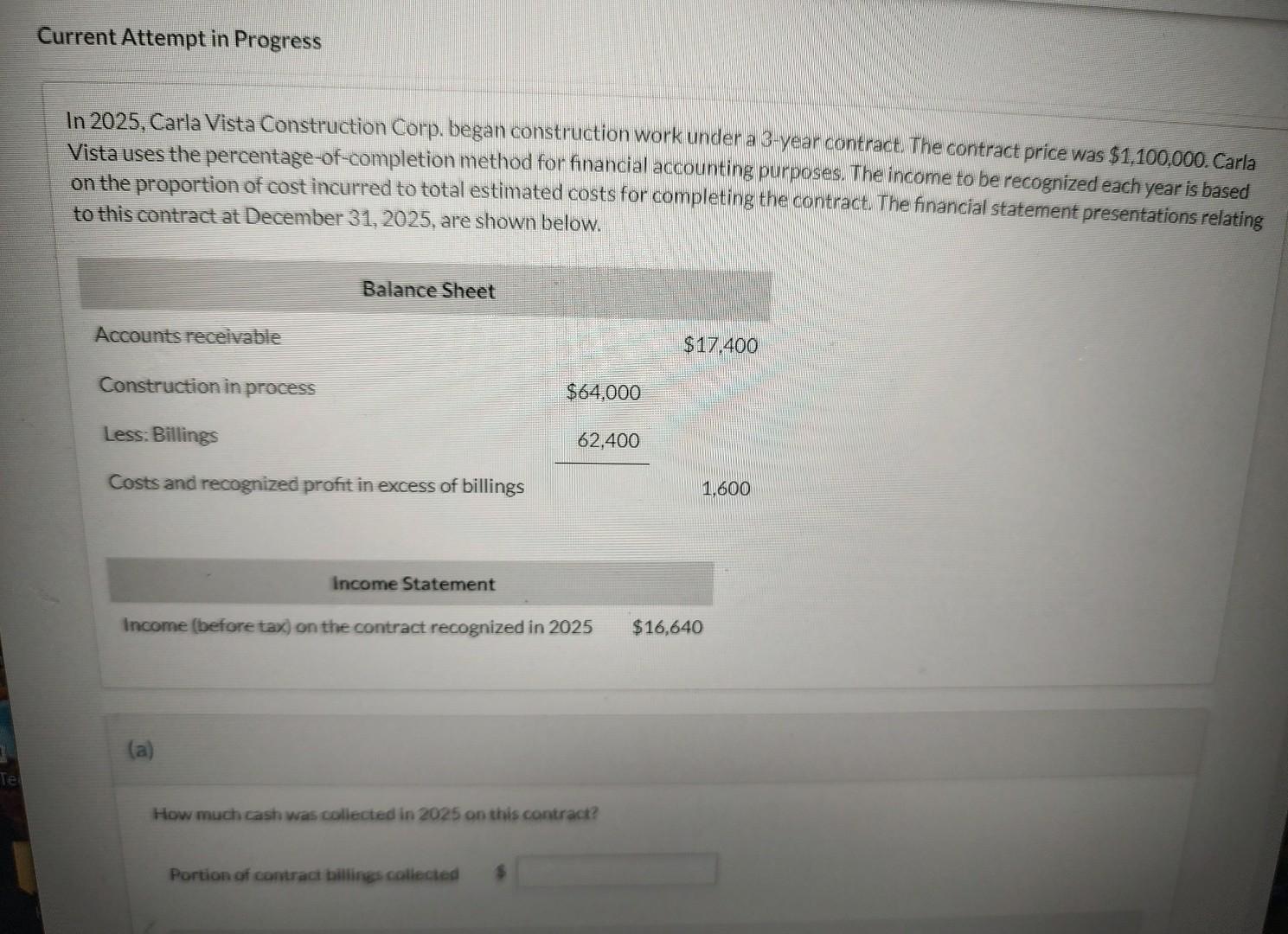 Solved Current Attempt in Progress In 2025, Carla Vista | Chegg.com