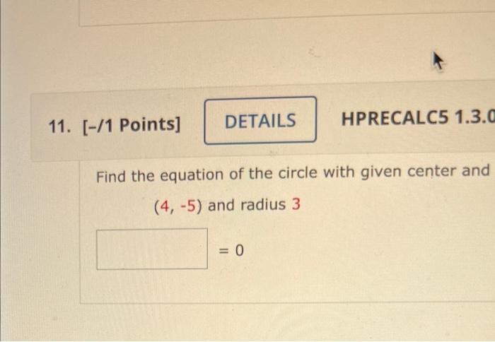 Solved Find the equation of the circle with given center and | Chegg.com