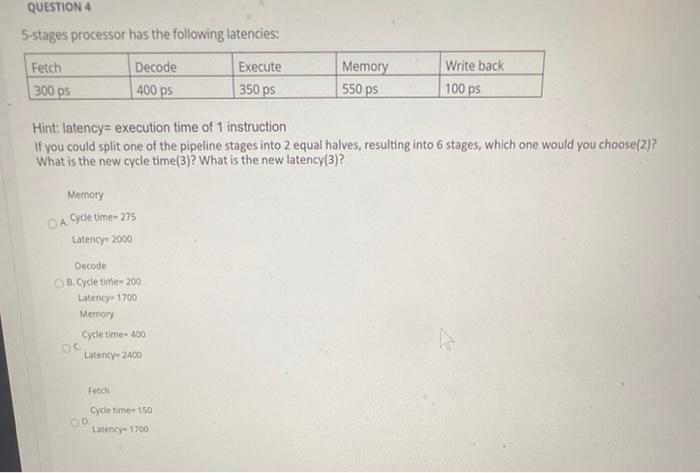 Solved QUESTION 2 300.ps 5-stages processor has the | Chegg.com