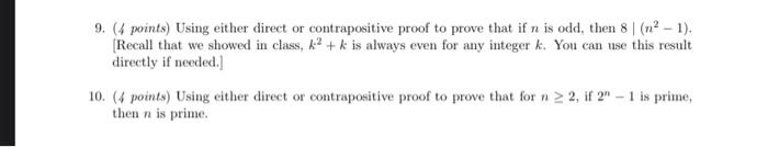 Solved 9. (4 points) Using either direct or contrapositive | Chegg.com