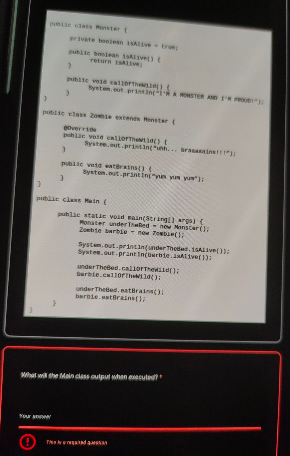 Solved public class Monster ( private boolean 1sAlive = | Chegg.com