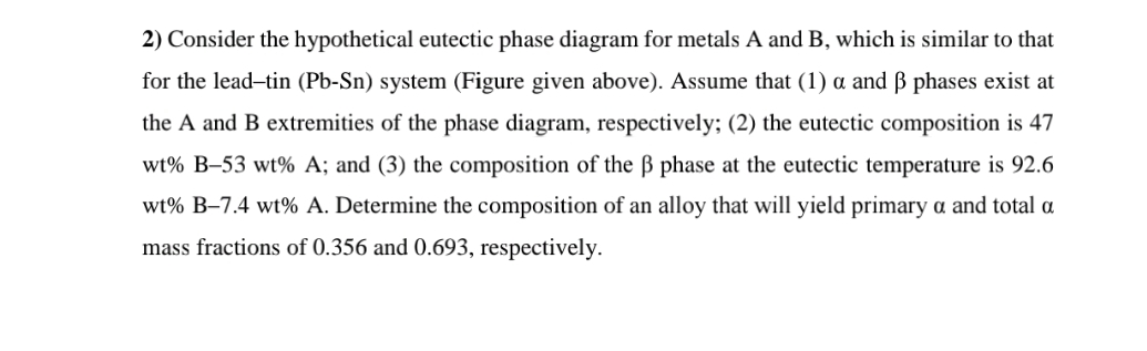 Solved Consider the hypothetical eutectic phase diagram for | Chegg.com