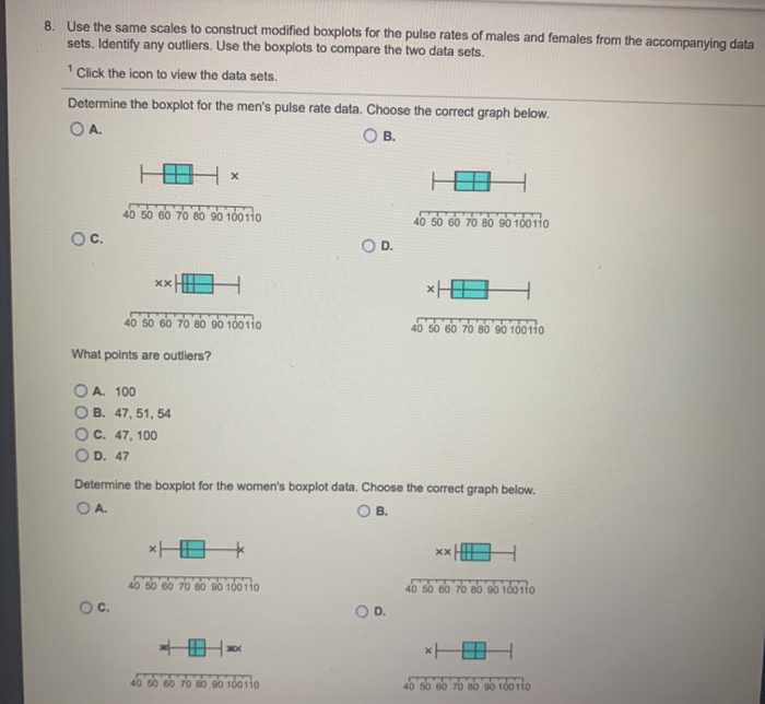 Solved 8. Use the same scales to construct modified boxplots | Chegg.com