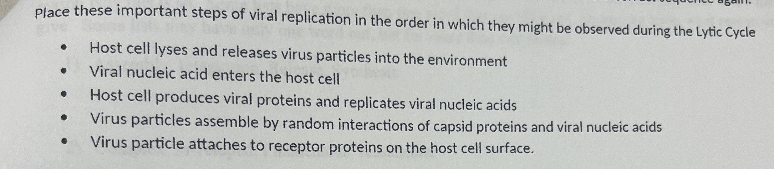 Solved Place these important steps of viral replication in | Chegg.com