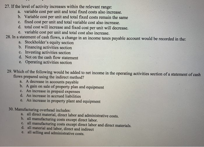 Solved 27. If the level of activity increases within the | Chegg.com