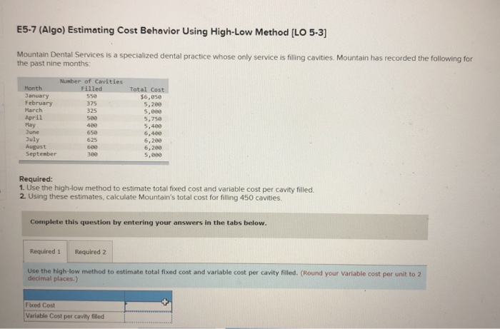 Solved E5-7 (Algo) Estimating Cost Behavior Using High-Low | Chegg.com
