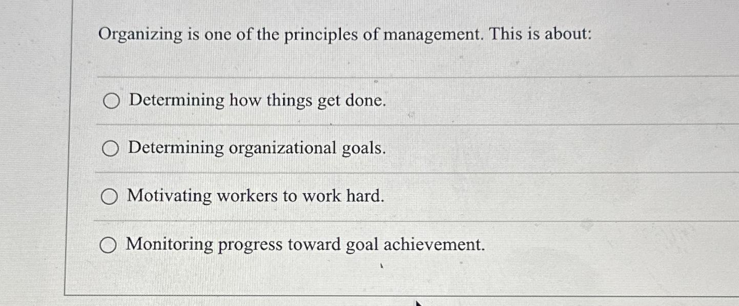 Solved Organizing is one of the principles of management. | Chegg.com