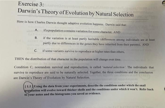 Solved Exercise 3: Darwin's Theory of Evolution by Natural | Chegg.com