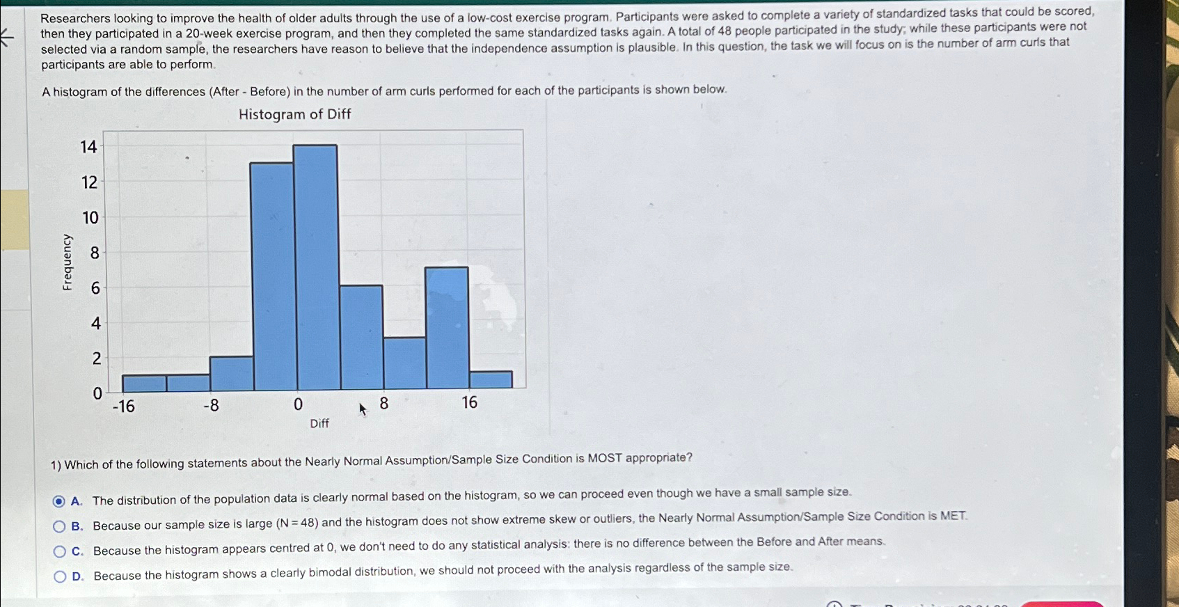 Solved participants are able to perform.A histogram of the | Chegg.com