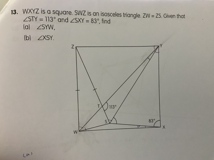 Solved 13. WXYZ is a square. SWZ is an isosceles triangle. | Chegg.com