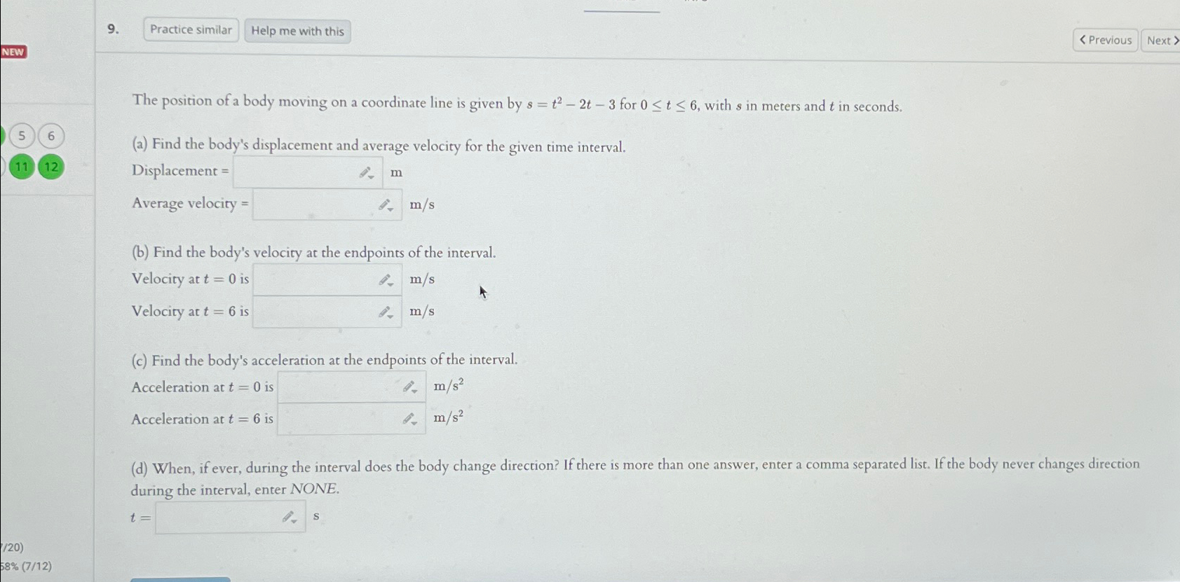 Solved Next >The position of a body moving on a coordinate | Chegg.com