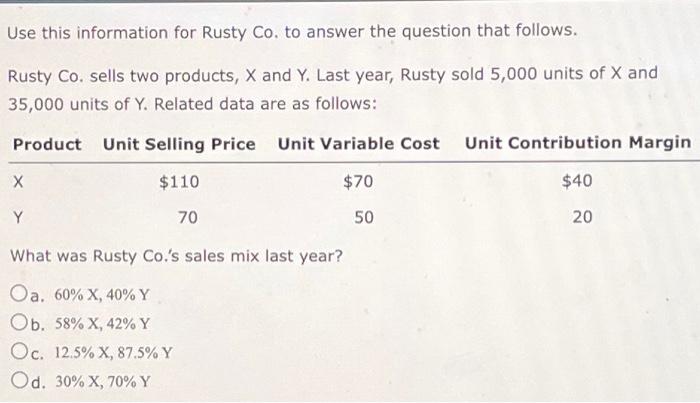 Solved Use this information for Rusty Co, to answer the | Chegg.com