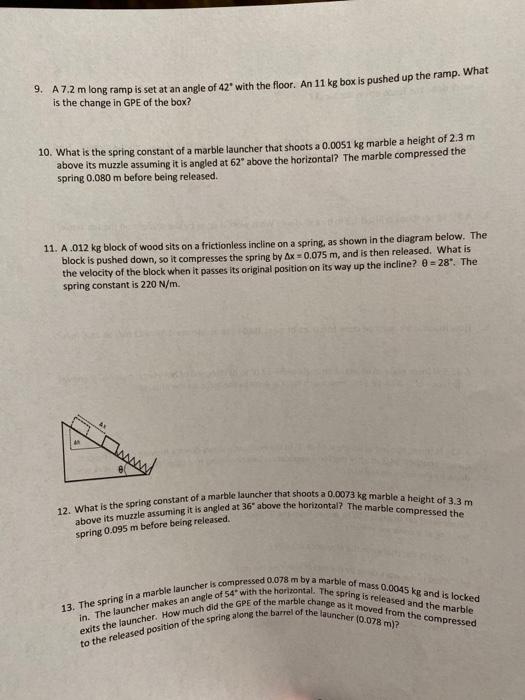 Solved 12. What is the spring constant of a marble launcher | Chegg.com