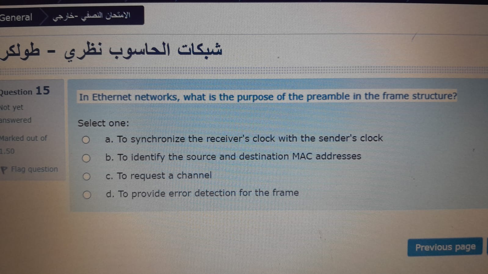 Solved In Ethernet networks, what is the purpose of the | Chegg.com