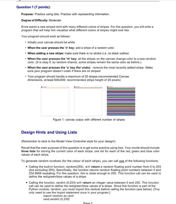 Solved Question 1 (7 points): Purpose: Practice using lists. | Chegg.com