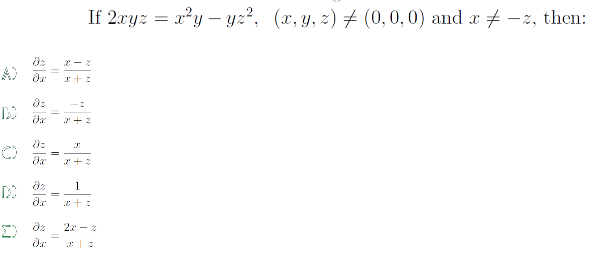 Solved If 2xyz=x2y-yz2,(x,y,z)≠(0,0,0) ﻿and x≠-z, | Chegg.com