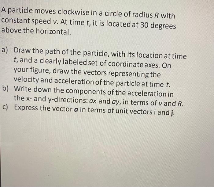 Solved A particle moves clockwise in a circle of radius R | Chegg.com