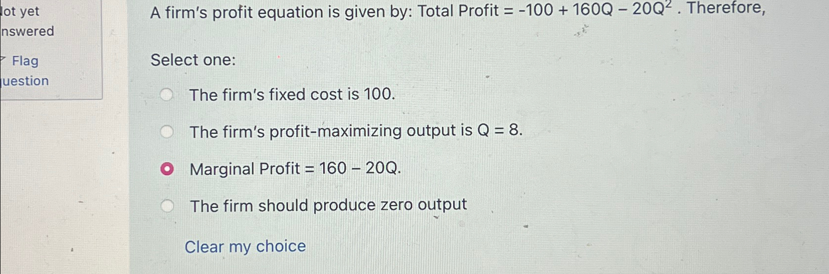 Solved A firm's profit equation is given by: Total Profit | Chegg.com