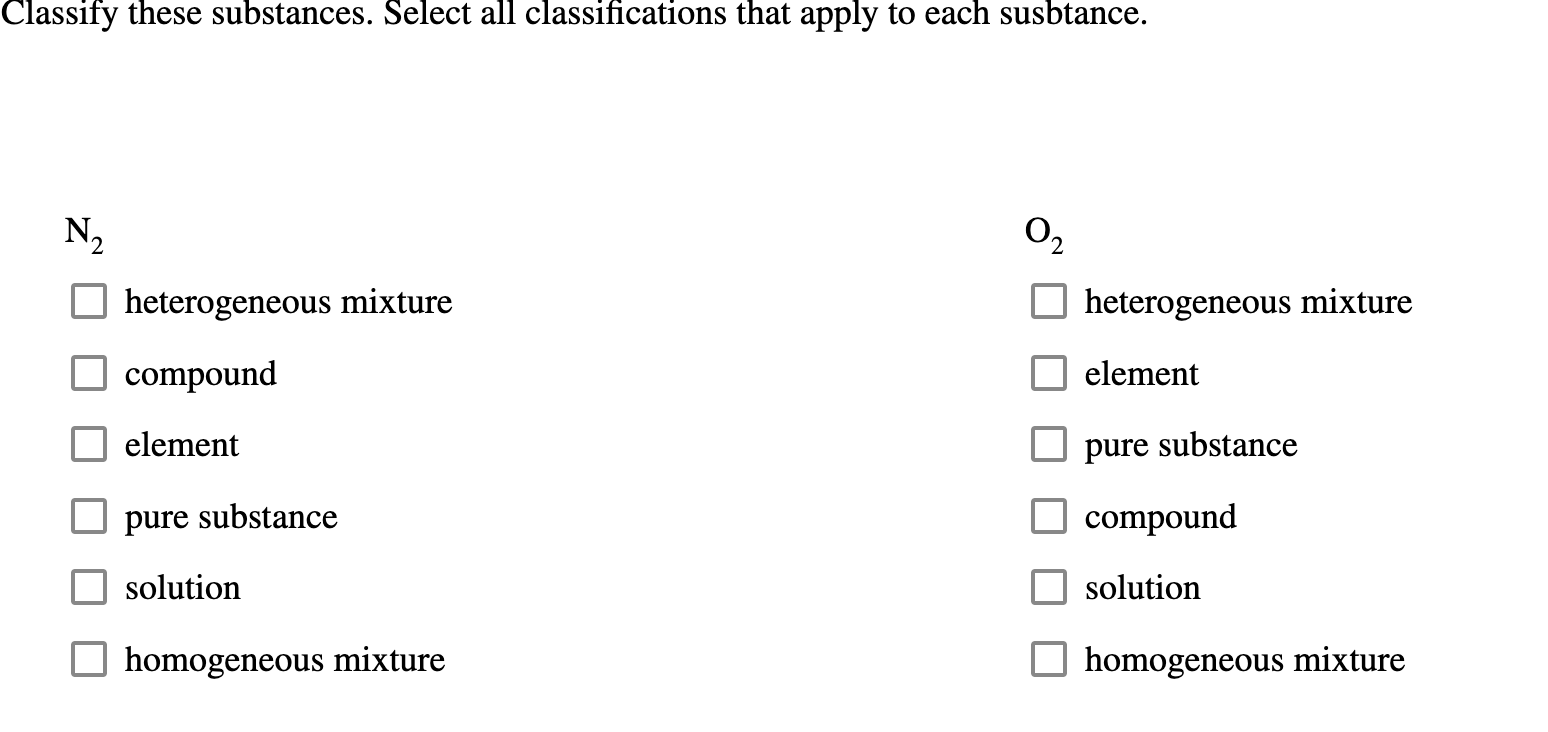 Solved Classify these substances. Select all classifications | Chegg.com