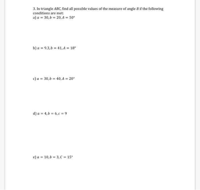 Solved 3. In triangle ABC, find all possible values of the | Chegg.com