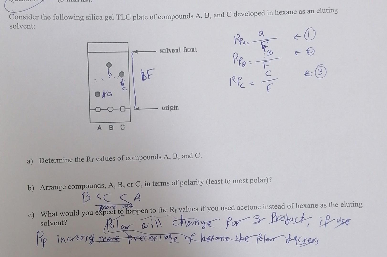 Solved 3) In a silica gel TLC experiment, you used Hexane : | Chegg.com