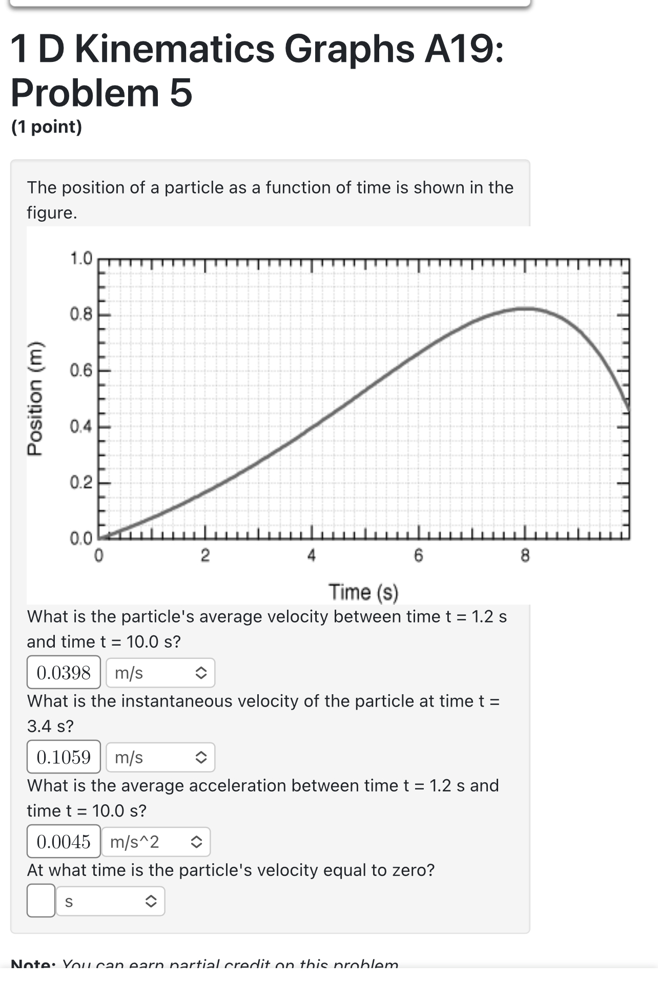 Solved 1 ﻿D Kinematics Graphs A19: Problem 5(1 ﻿point)The | Chegg.com