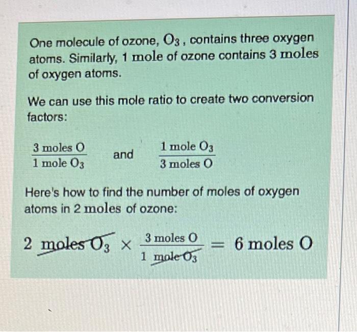 Solved One molecule of ozone, O3, contains three oxygen | Chegg.com