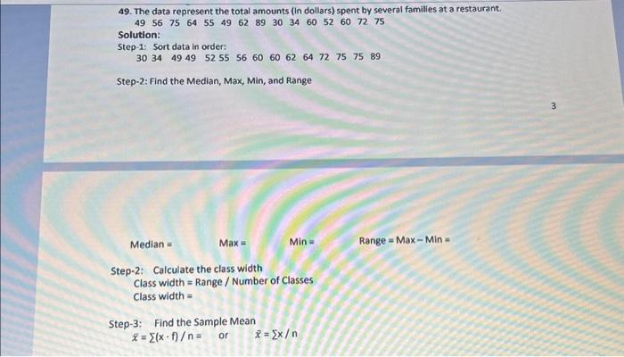 Solved 49. The data represent the total amounts (in dollars) | Chegg.com