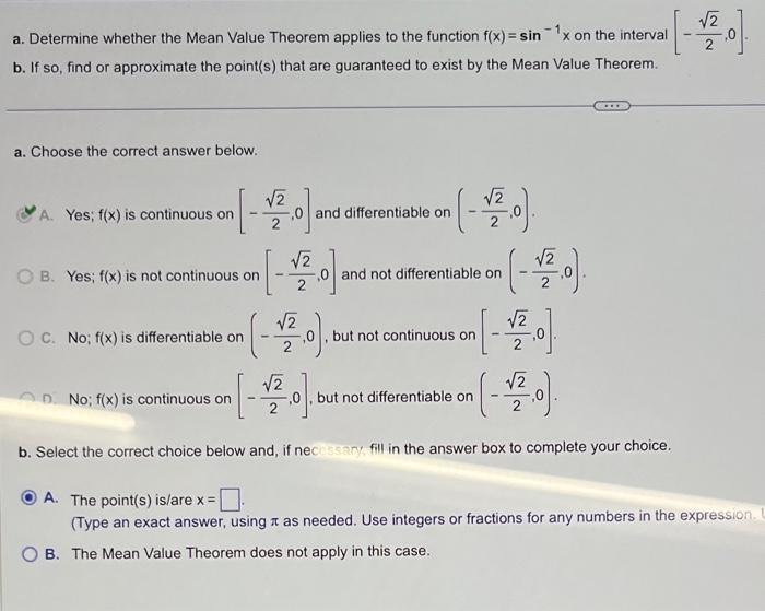 Solved a. Determine whether the Mean Value Theorem applies | Chegg.com