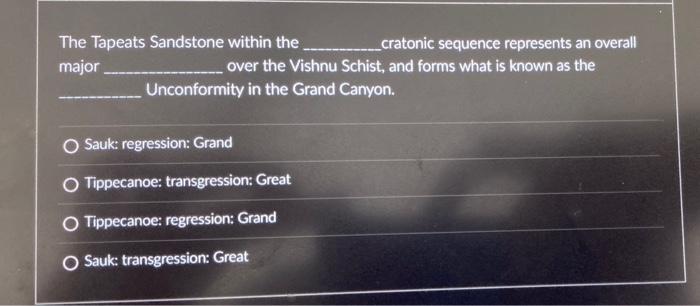 Solved The Tapeats Sandstone within the cratonic sequence | Chegg.com