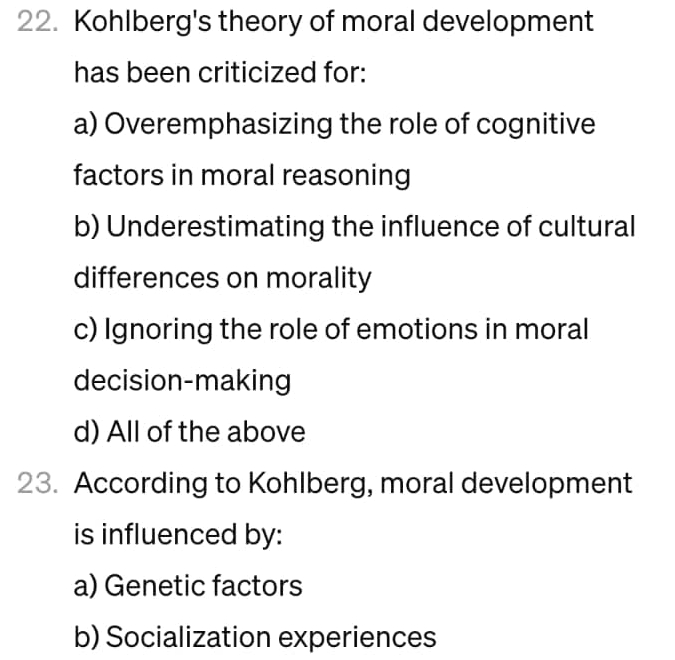 Solved Kohlberg's theory of moral development has been | Chegg.com