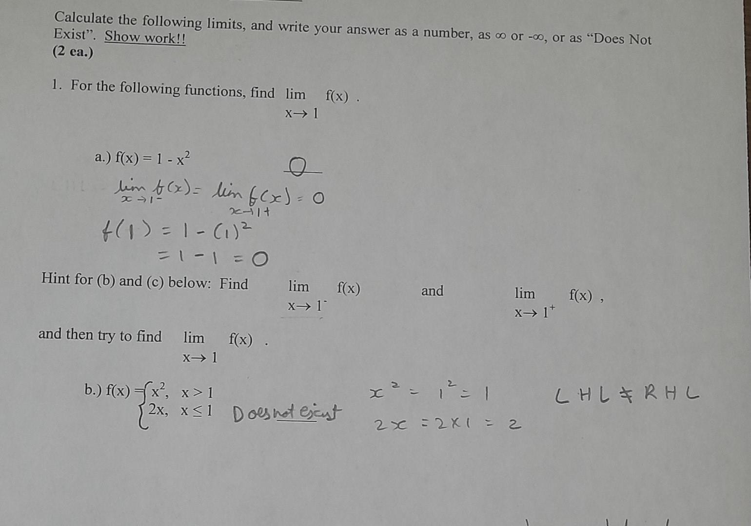 Solved Calculate the following limits, and write your answer | Chegg.com