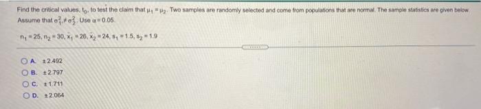 Solved Find the critical values, toto test the claim that | Chegg.com
