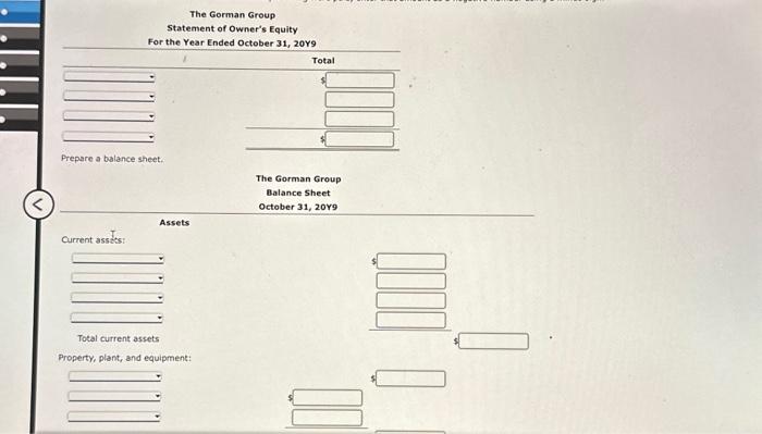 Prepare a balance sheet. The Gorman Group Balance | Chegg.com