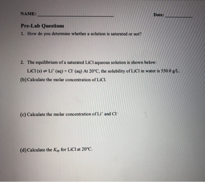 Solved NAME: Date: Pre-Lab Questions 1. How do you determine | Chegg.com