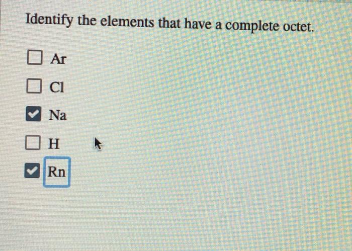 Solved Identify the elements that have a complete octet. Ar | Chegg.com