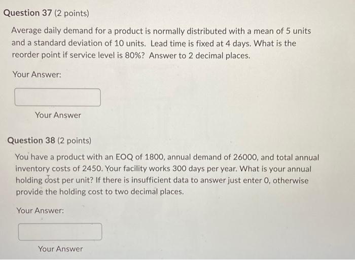 Solved Average daily demand for a product is normally | Chegg.com