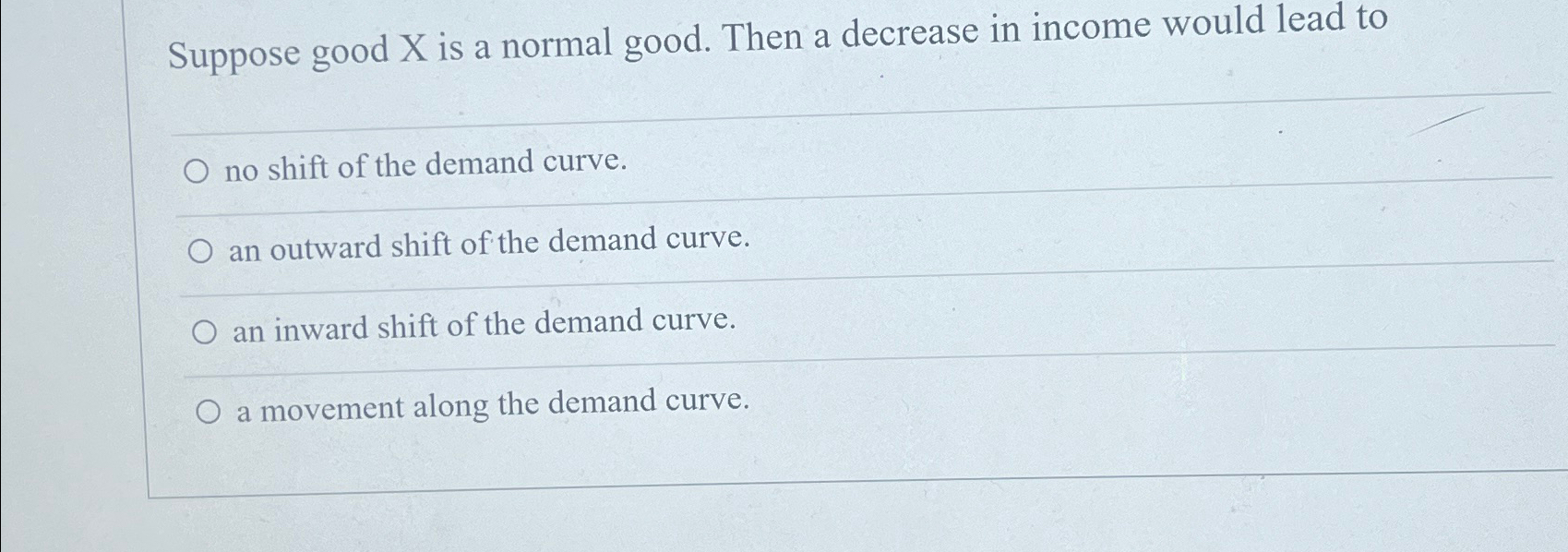 Solved Suppose good x ﻿is a normal good. Then a decrease in | Chegg.com