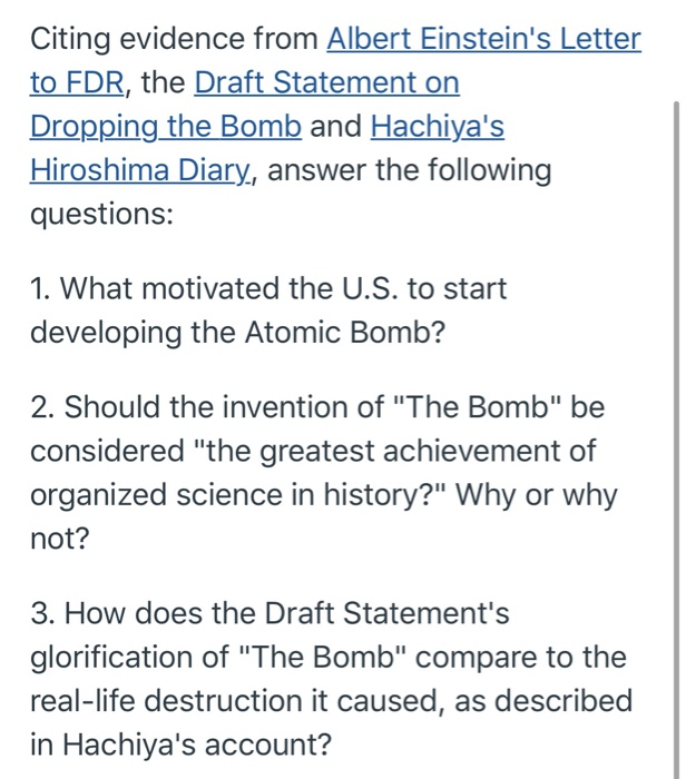 Citing evidence from Albert Einstein's Letter to FDR, | Chegg.com